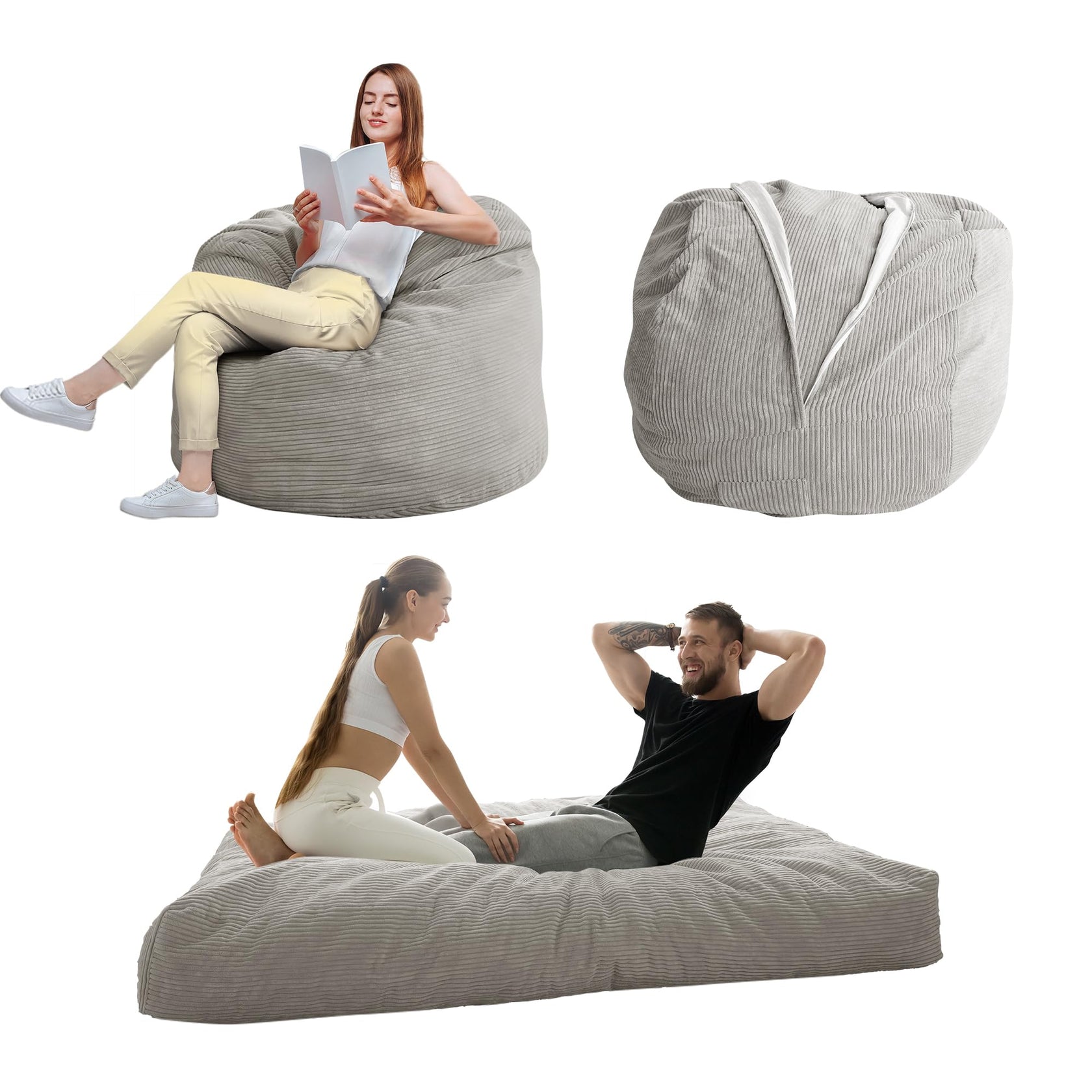 MAXYOYO Bean Bag Bed - Convertible Folds from Bed To Bean Bag Chair ...